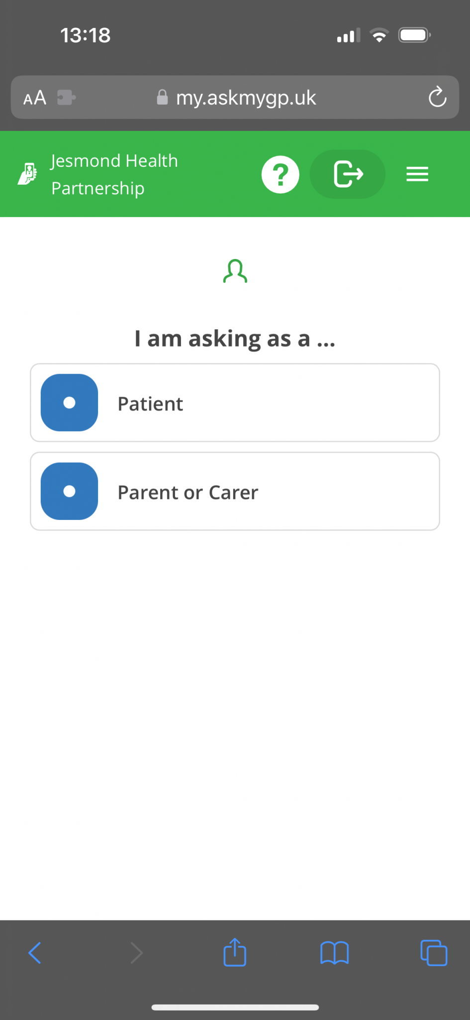 askmyGP: Sending a request on a smartphone – Jesmond Health Partnership